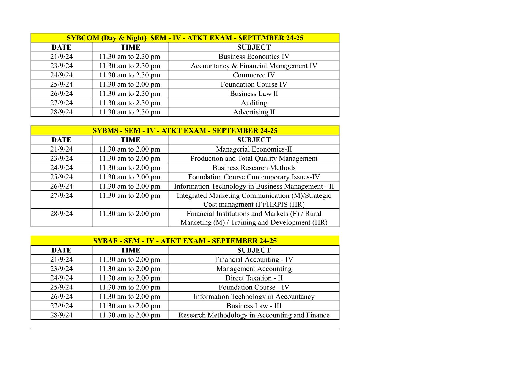 LUC_Degree - Timetable for Sem IV ATKT 2nd Half - LUC