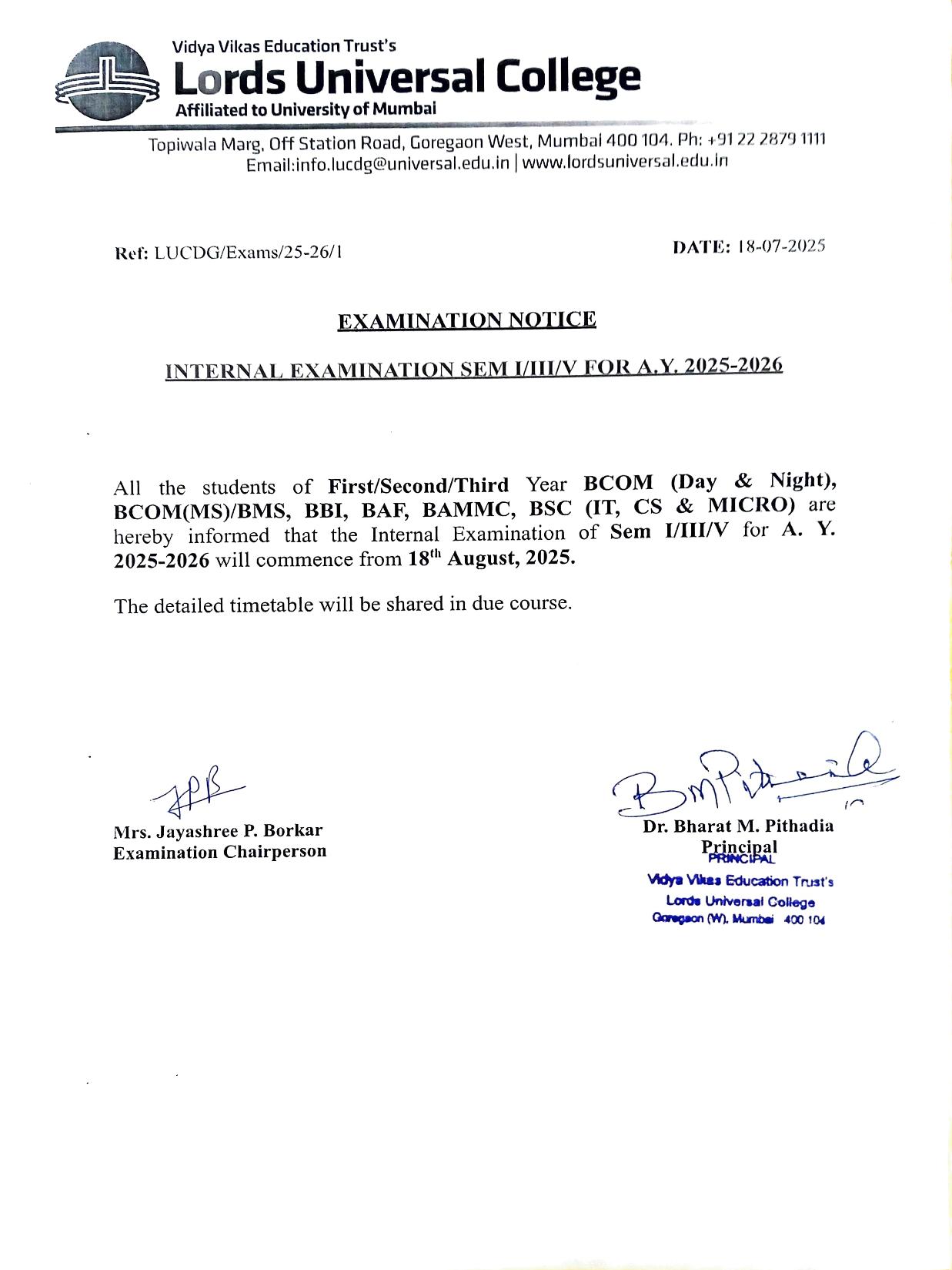 LUC_Degree - Internal Exam Date Declaration -Sem I, III, V August 2025 ...